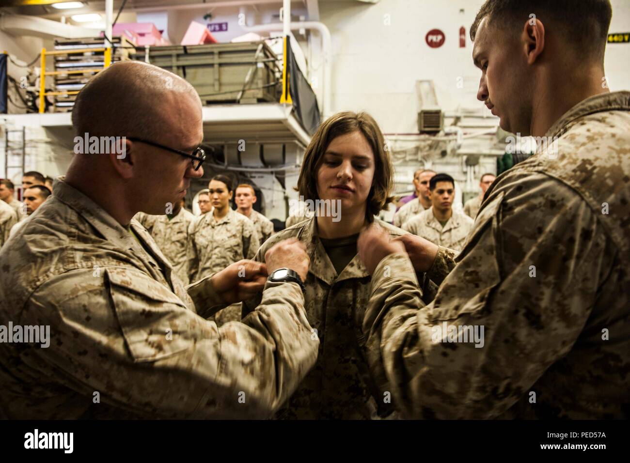 INDIAN OCEAN (Aug. 1, 2015) U.S. Marine Sgt. Katelyn Allen is pinned by ...