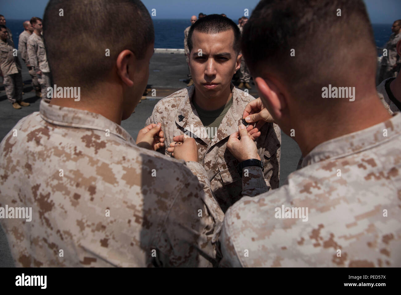 INDIAN OCEAN (Aug. 1, 2015) U.S. Marine Sgt. Michael Robles is pinned ...