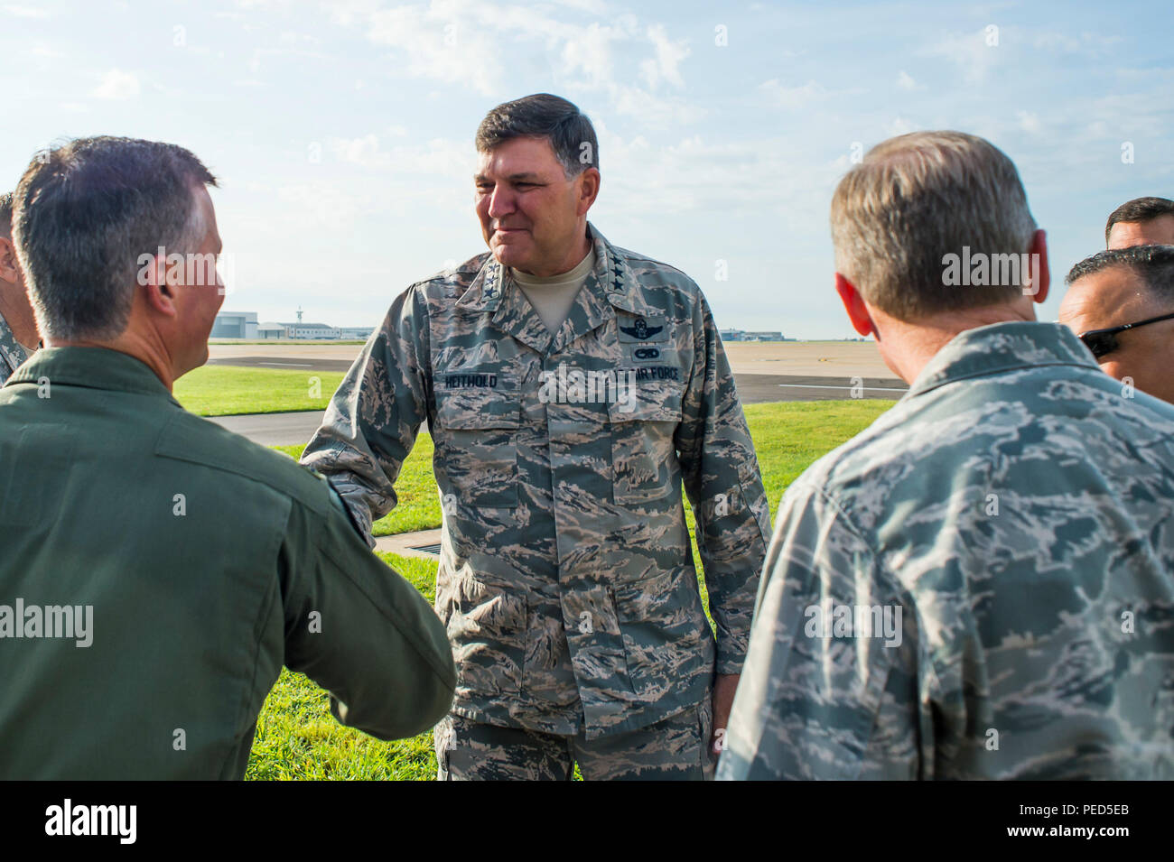 The 137th Air Refueling Wing Commander Col. Devin R. Wooden greets Lt ...