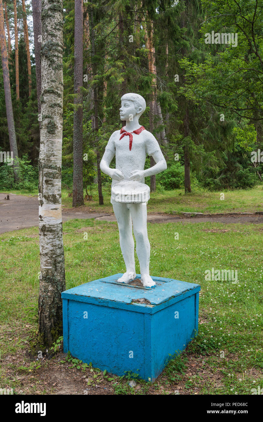 Sculpture of a boy with a drum and a red tie from Soviet times, Russia ...