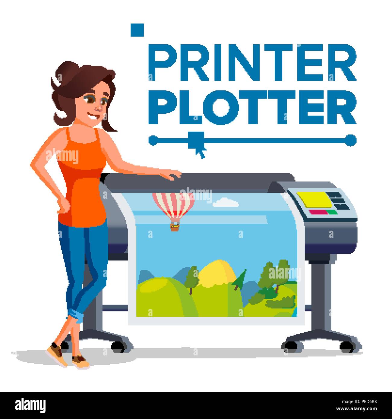 Worker With Plotter Vector. Woman. Prints Beautiful Picture, Banner ...
