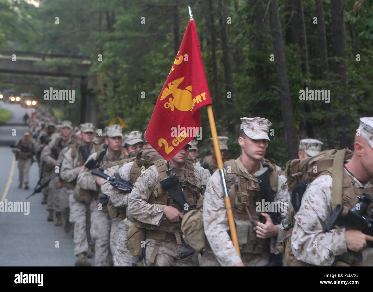Marines with 2nd Combat Engineer Battalion conduct a hike to the firing ...