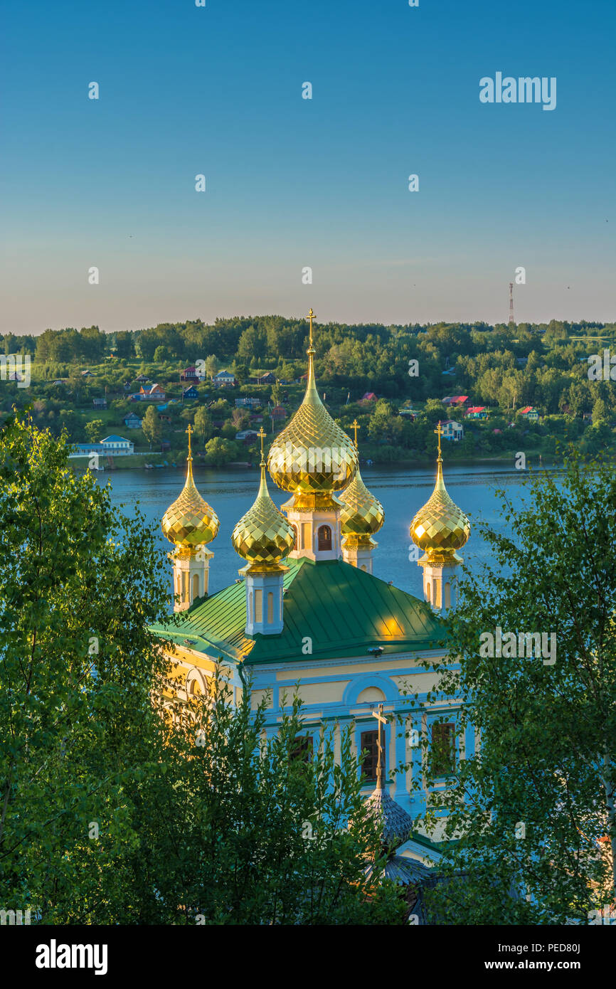 Golden domes in the setting sun in ples, Russia Stock Photo - Alamy