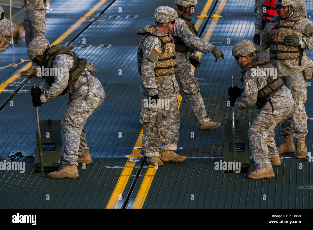 Bridge crew members with the 502nd Engineer Company (Multi-Role Bridge ...