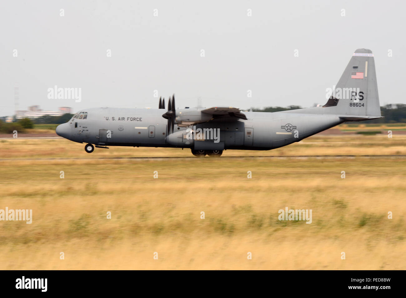 A U.S. Air Force C-130 Hercules takes off from the Stuttgart Airfield ...
