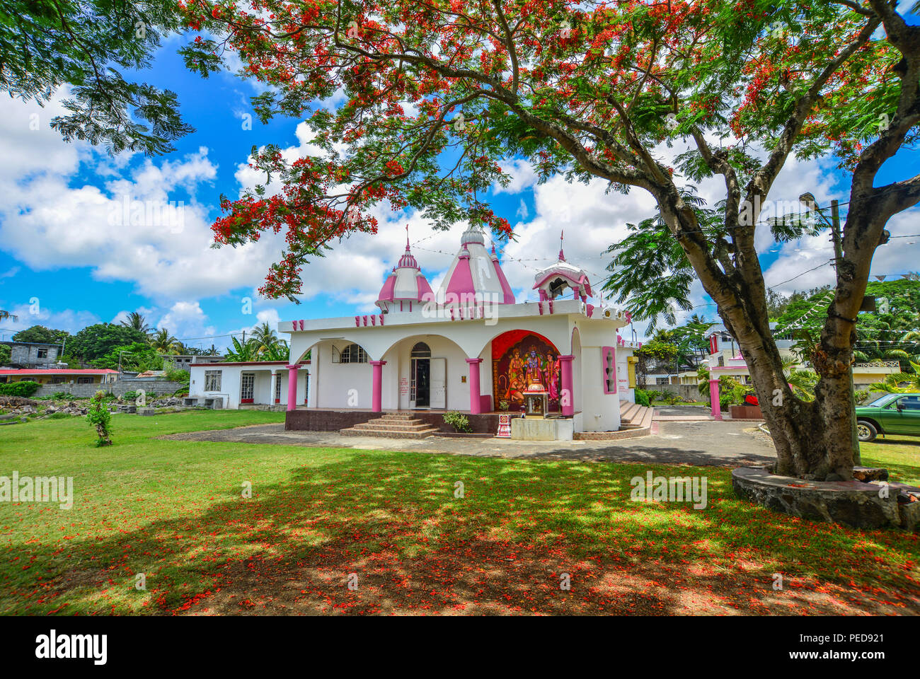 Port Louis, Mauritius - Jan 10, 2017. A Hindu temple with flamboyant ...