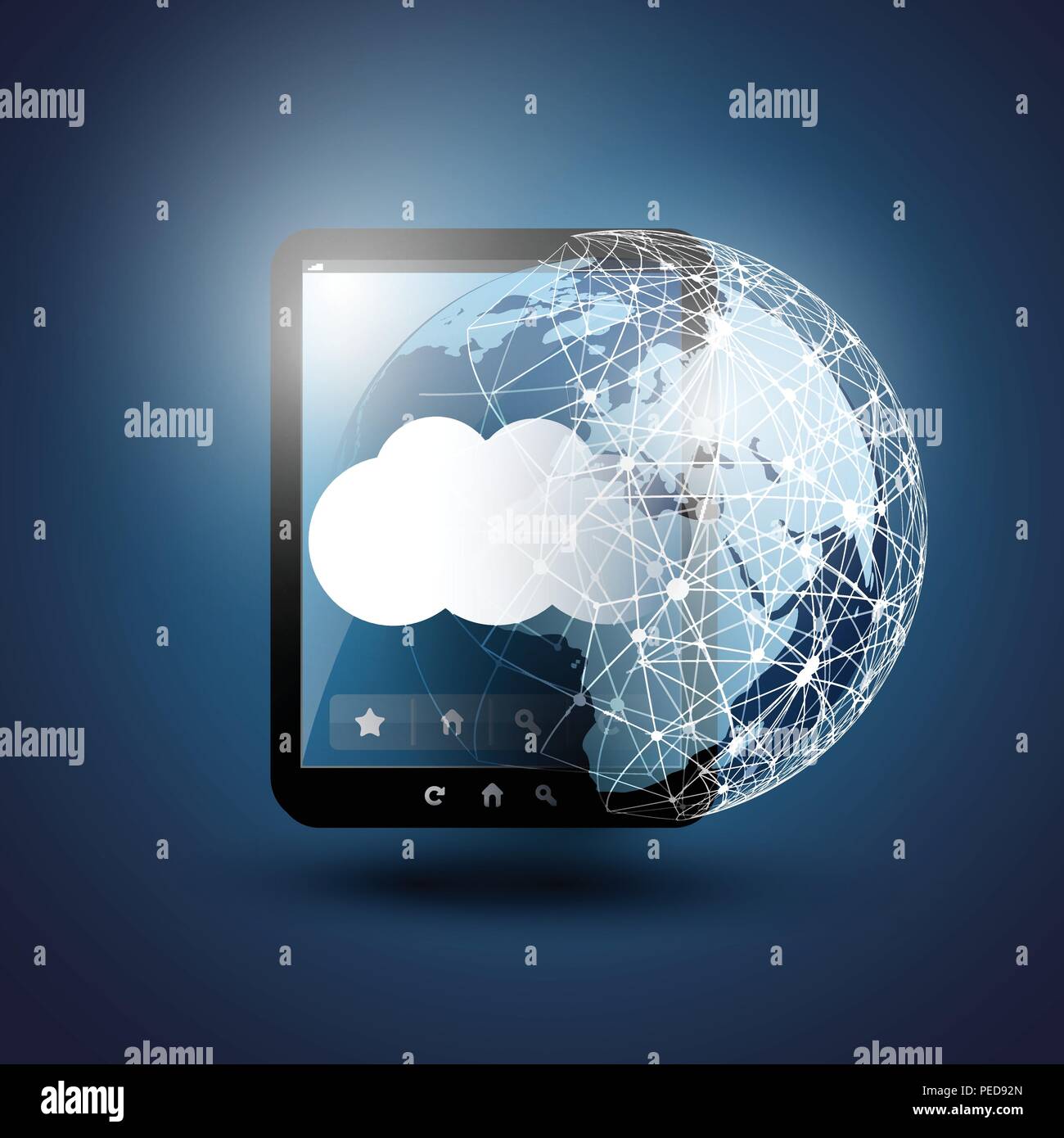 Cloud Computing Design Concept - Digital Network Connections, Technology Background with Earth ...