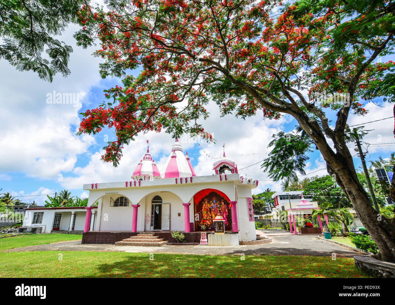 Port Louis, Mauritius - Jan 10, 2017. A Hindu temple with flamboyant ...