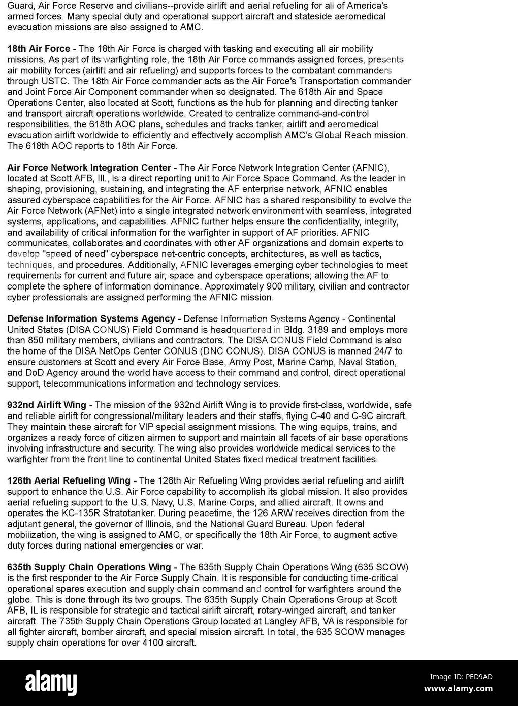 This fact sheet details Air Mobility Command missions, aircraft ...
