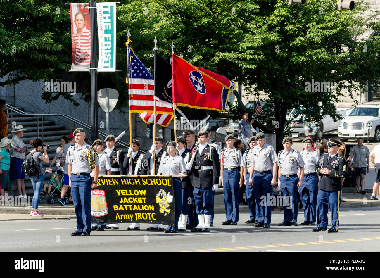 Fairview High School Yellow Jacket Battalion Army JROTC stand during ...