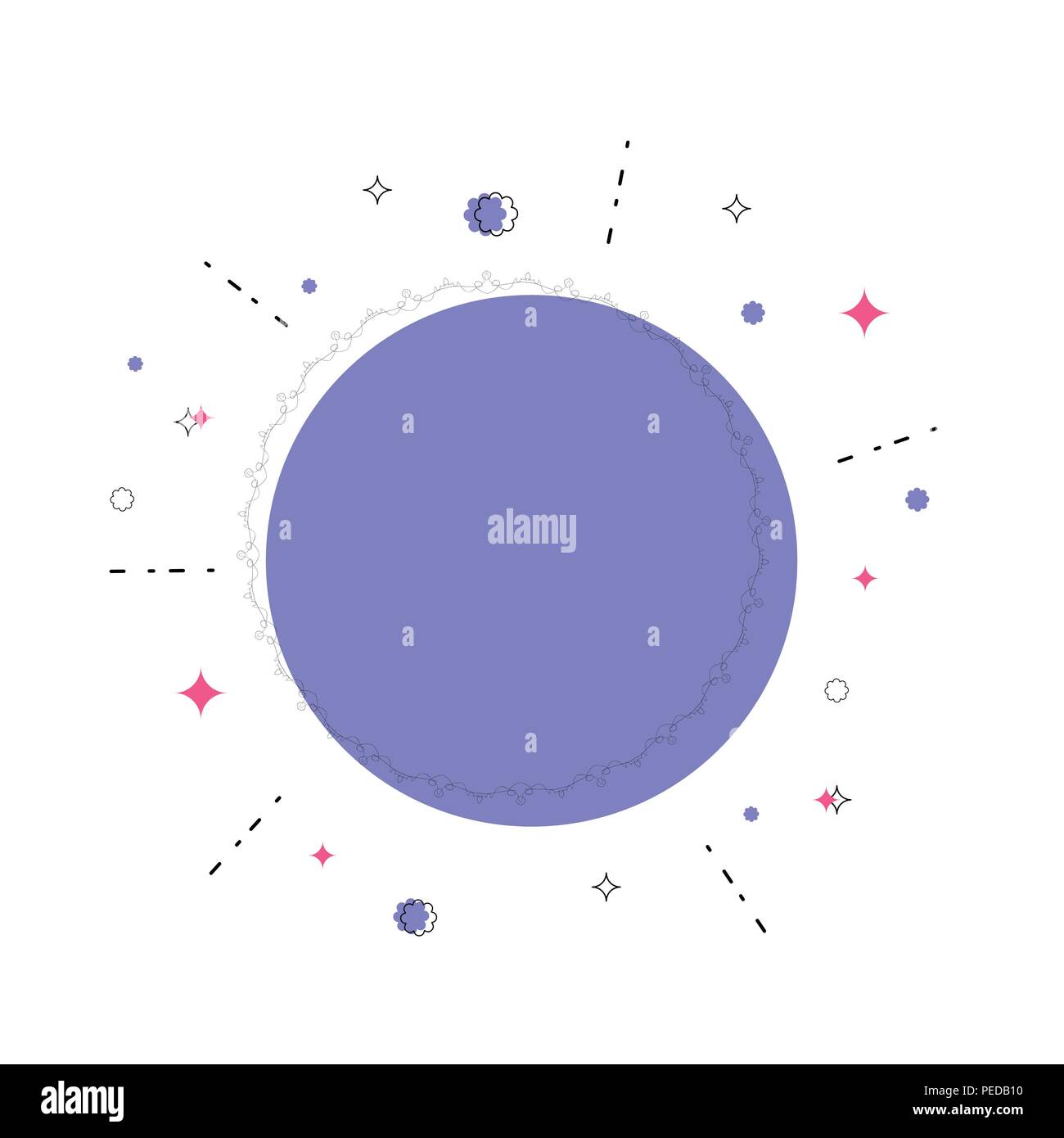 Flat round promotion banner with random items. Empty circle frame ...