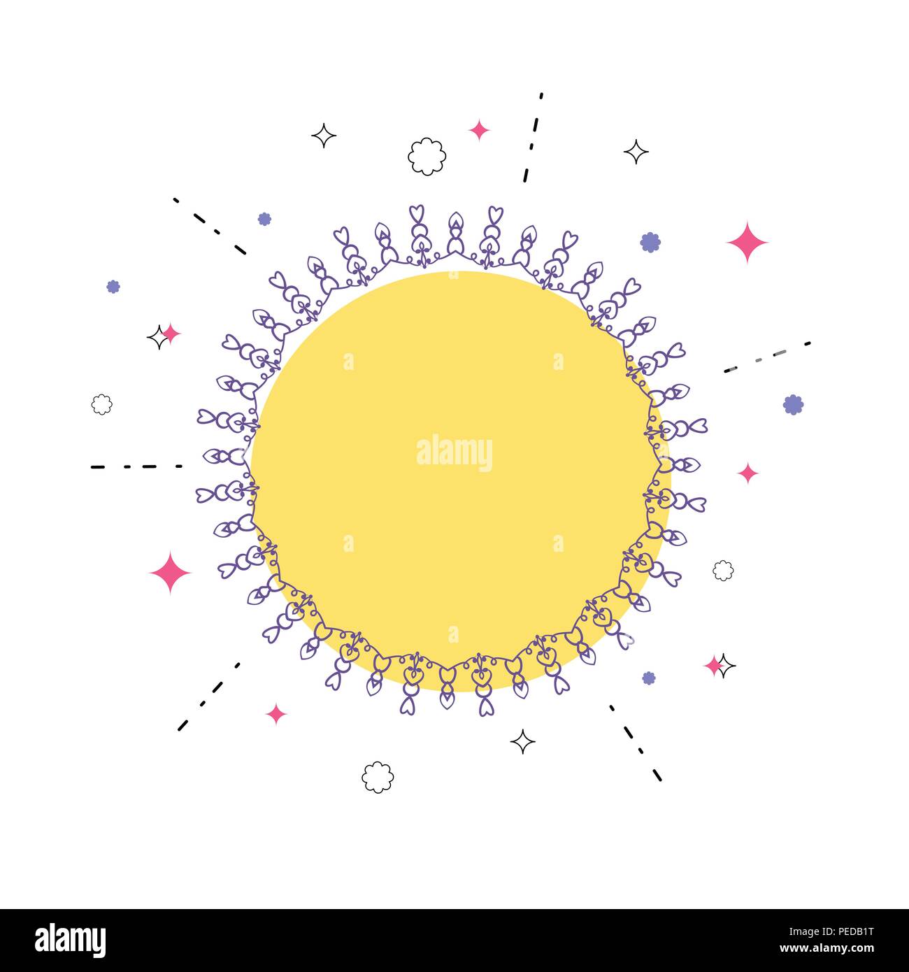 Flat round banner for ad. Empty circle frame with geometric shapes ...