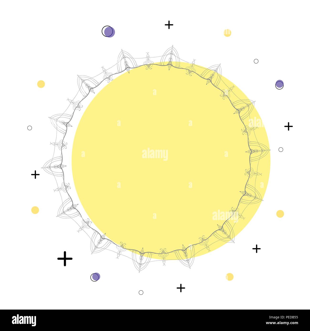 Round flat banner with decorative shapes. Circle empty frames. Template ...