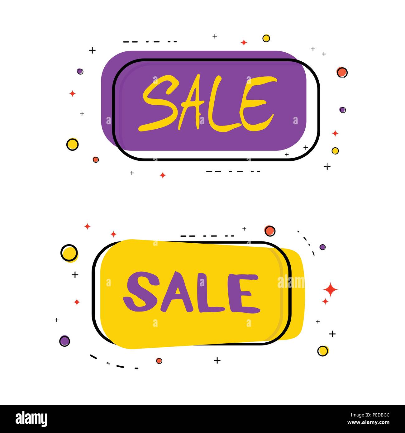 Set of Sale lettering on geometric banners with random decorative ...