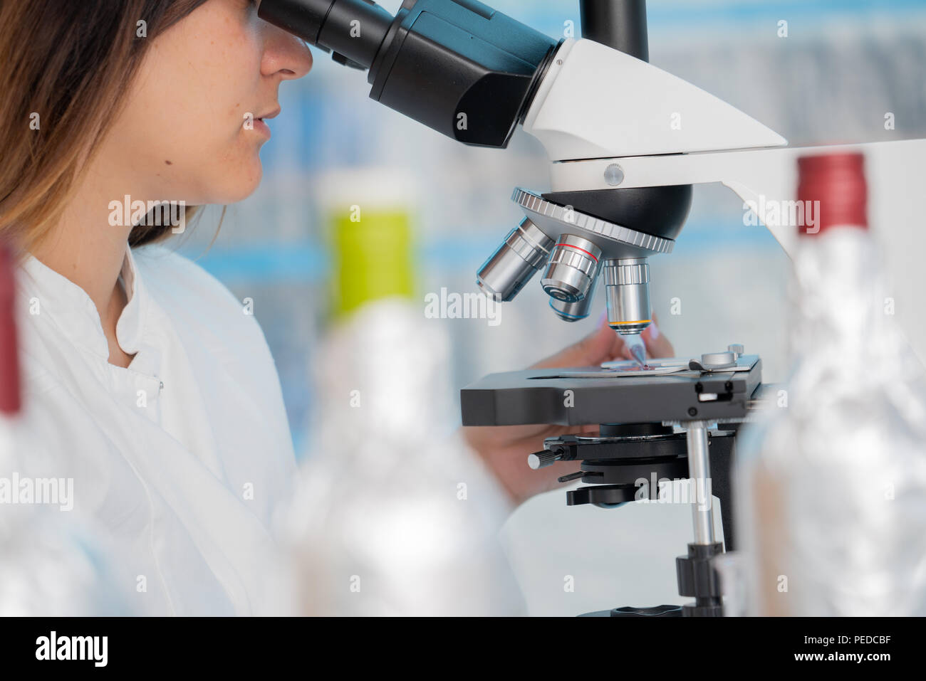 bottle of wine in the quality control laboratory Stock Photo - Alamy