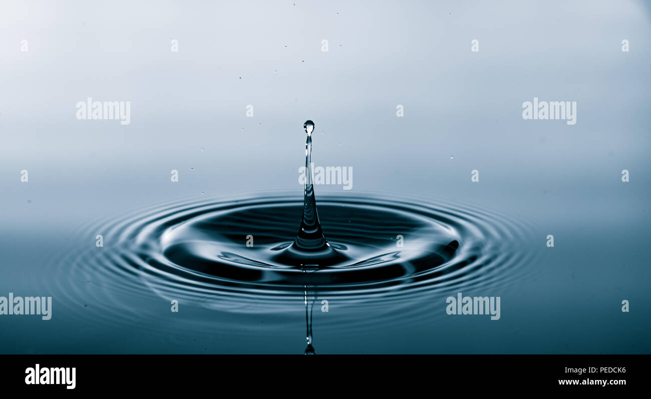 Water drop falling into water making a perfect droplet splash Stock ...
