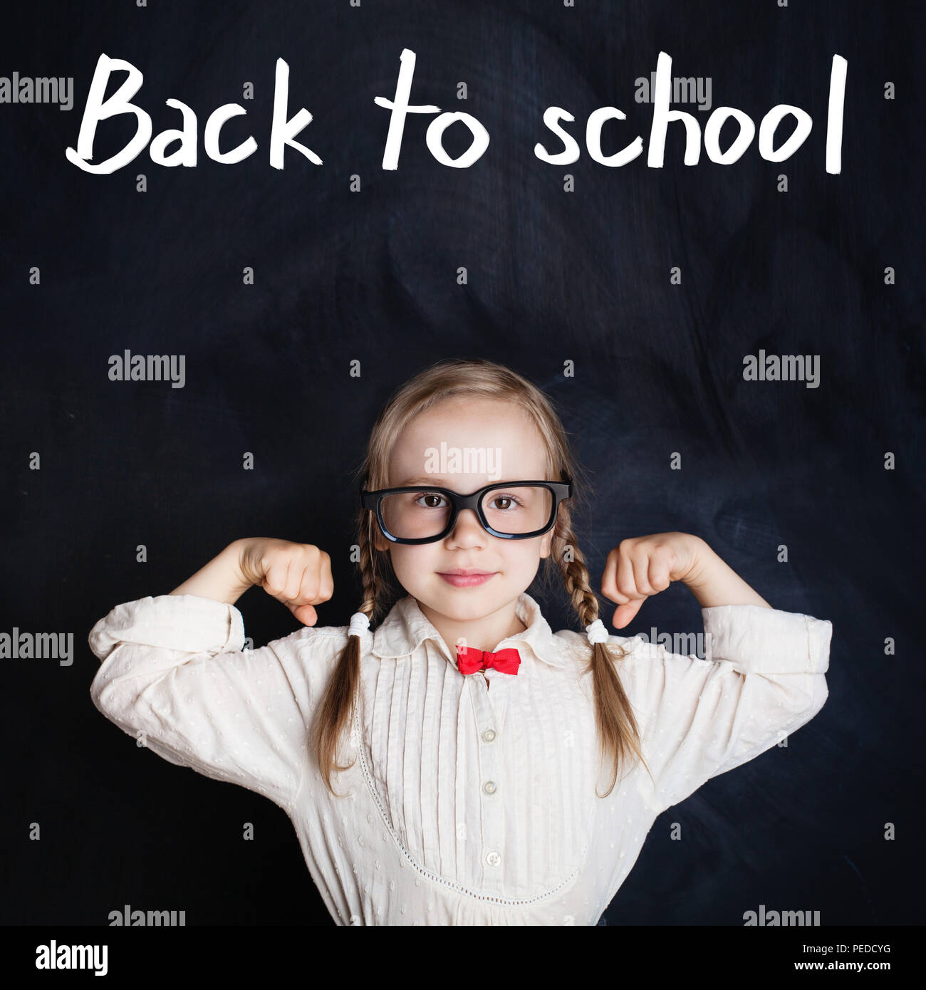 I'm ready for school! Little girl power, school concept Stock Photo - Alamy