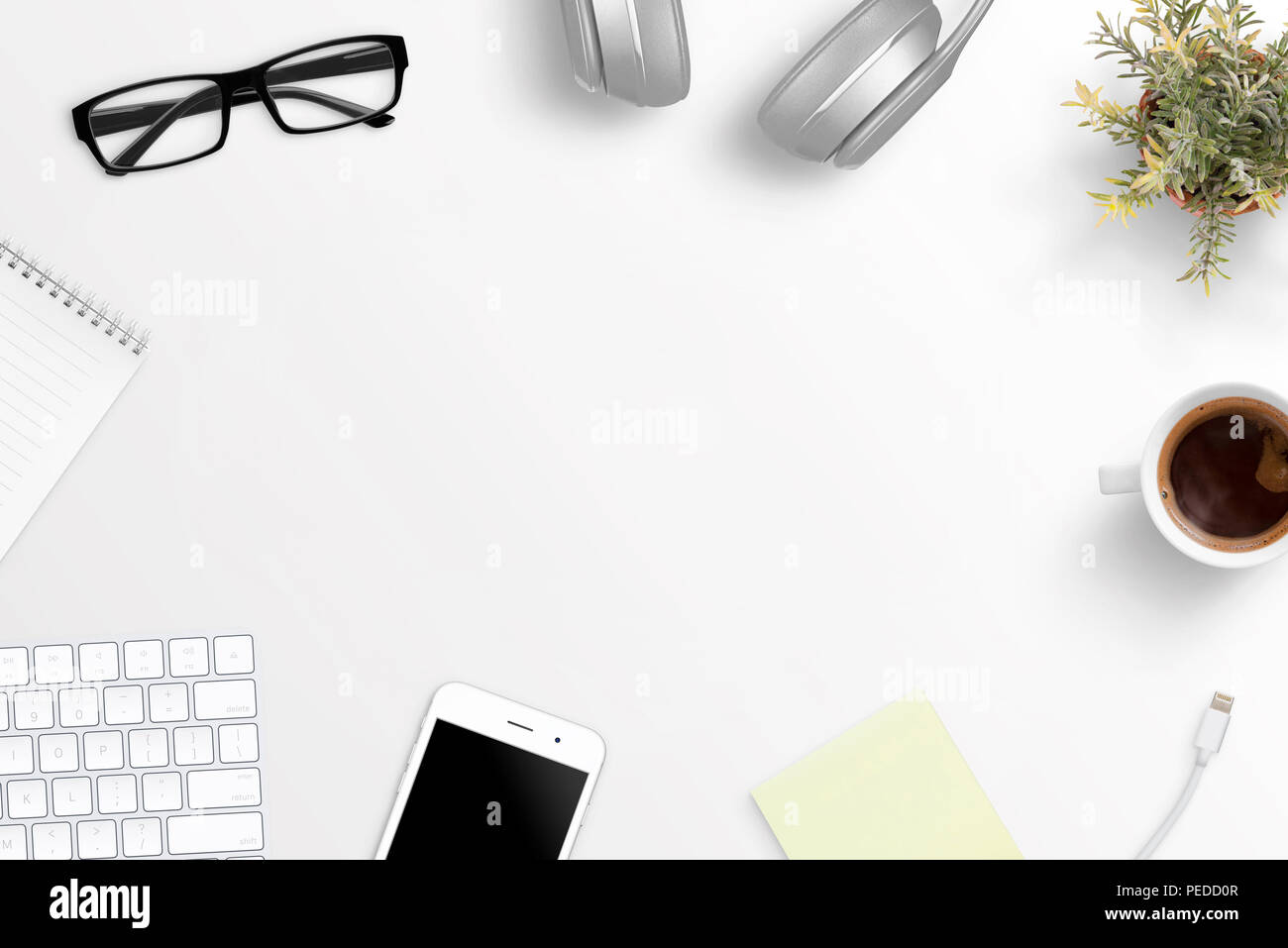 Work desk composition. Hero, header image with free space for text in ...