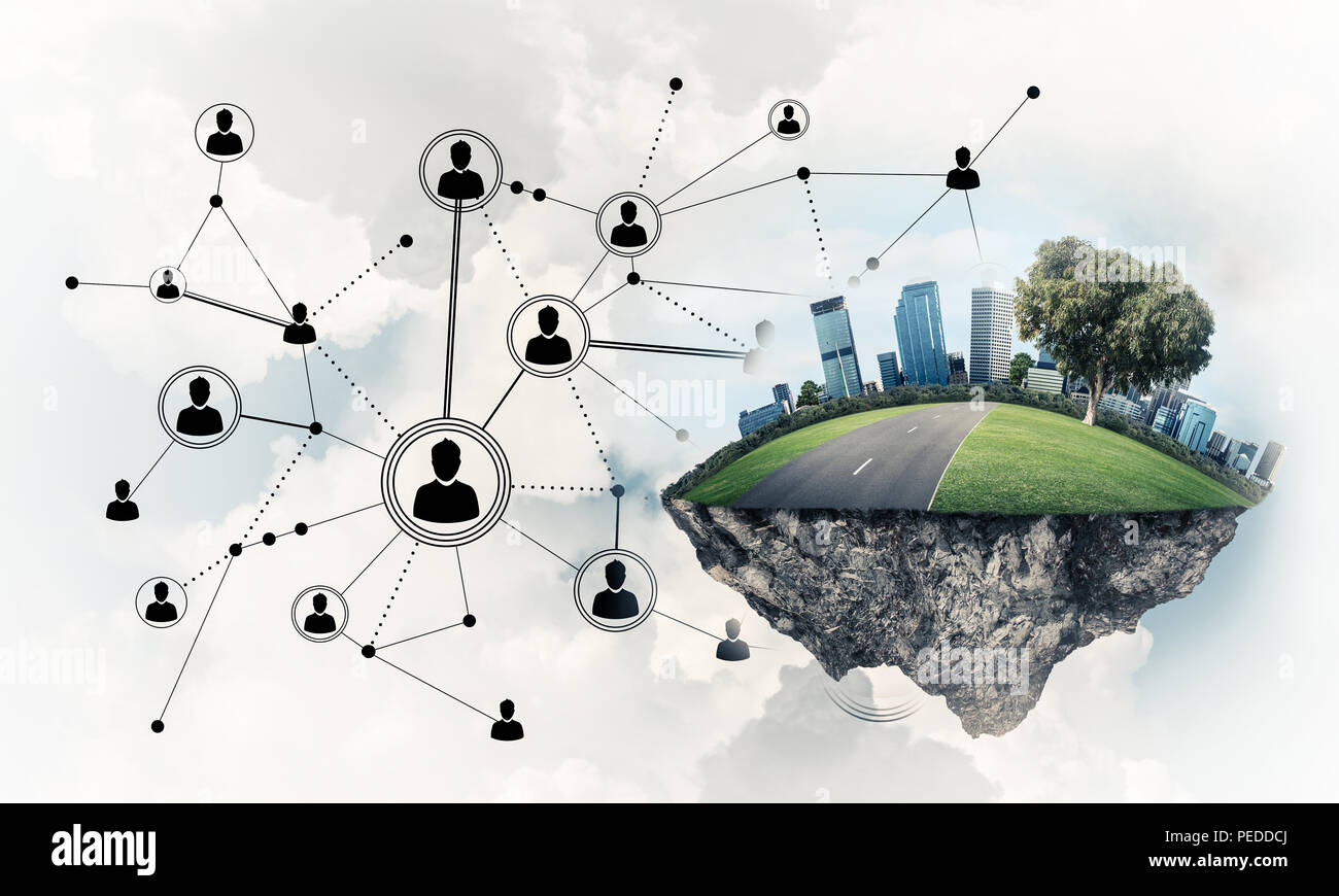 Concept of modern networking technologies and eco green construc Stock ...