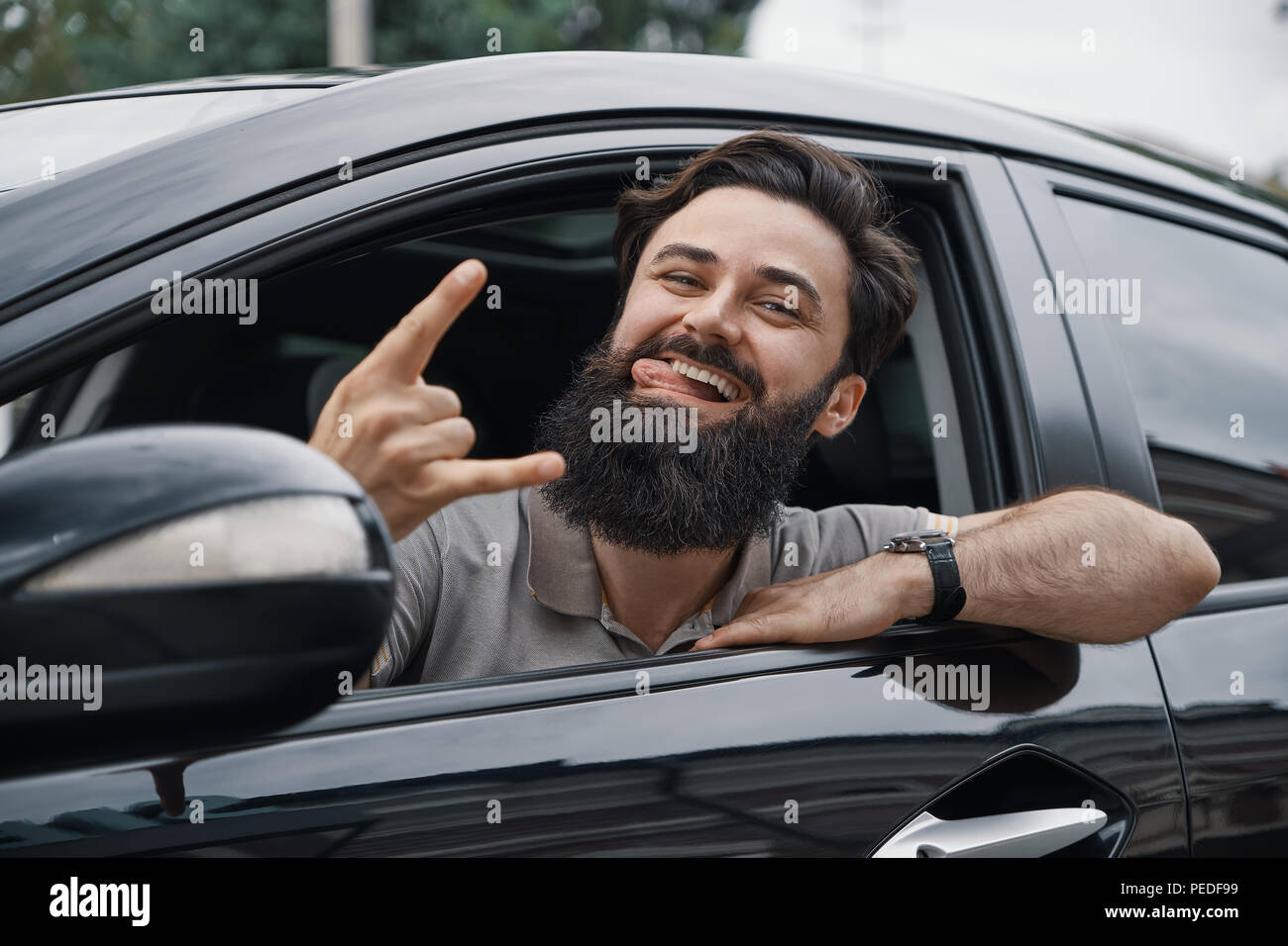 Cheerful man driving car showing hi-res stock photography and images ...
