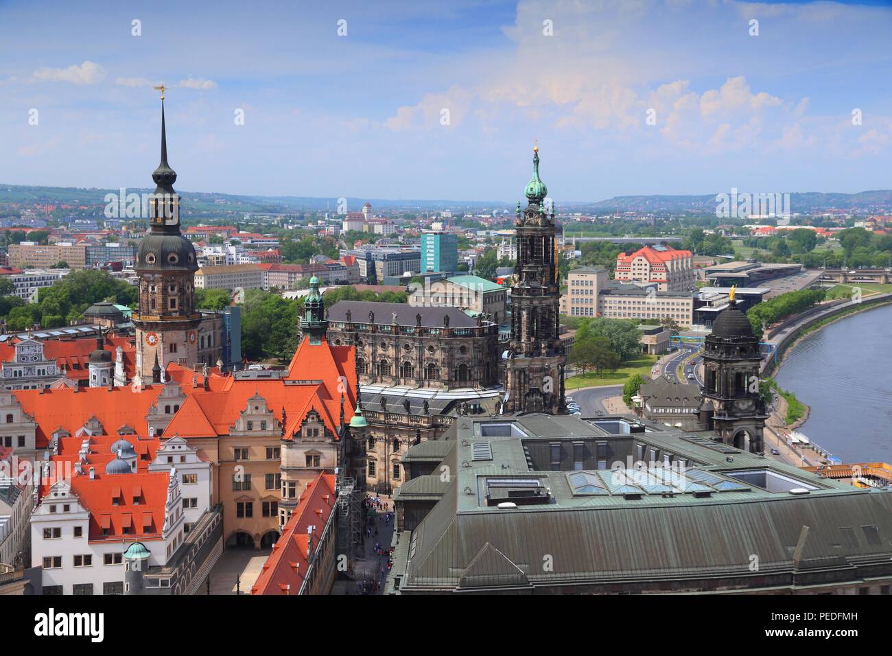 Dresden city aerial view in Germany (State of Sachsen). Elbe river ...