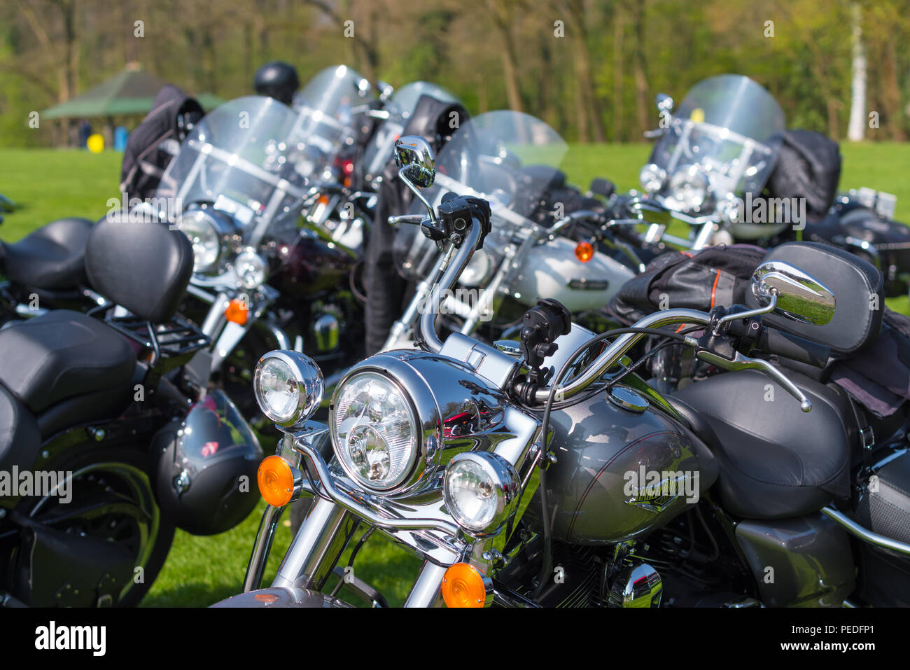 OLDENZAAL NETHERLANDS - APRIL 9, 2017: several identical Harley ...