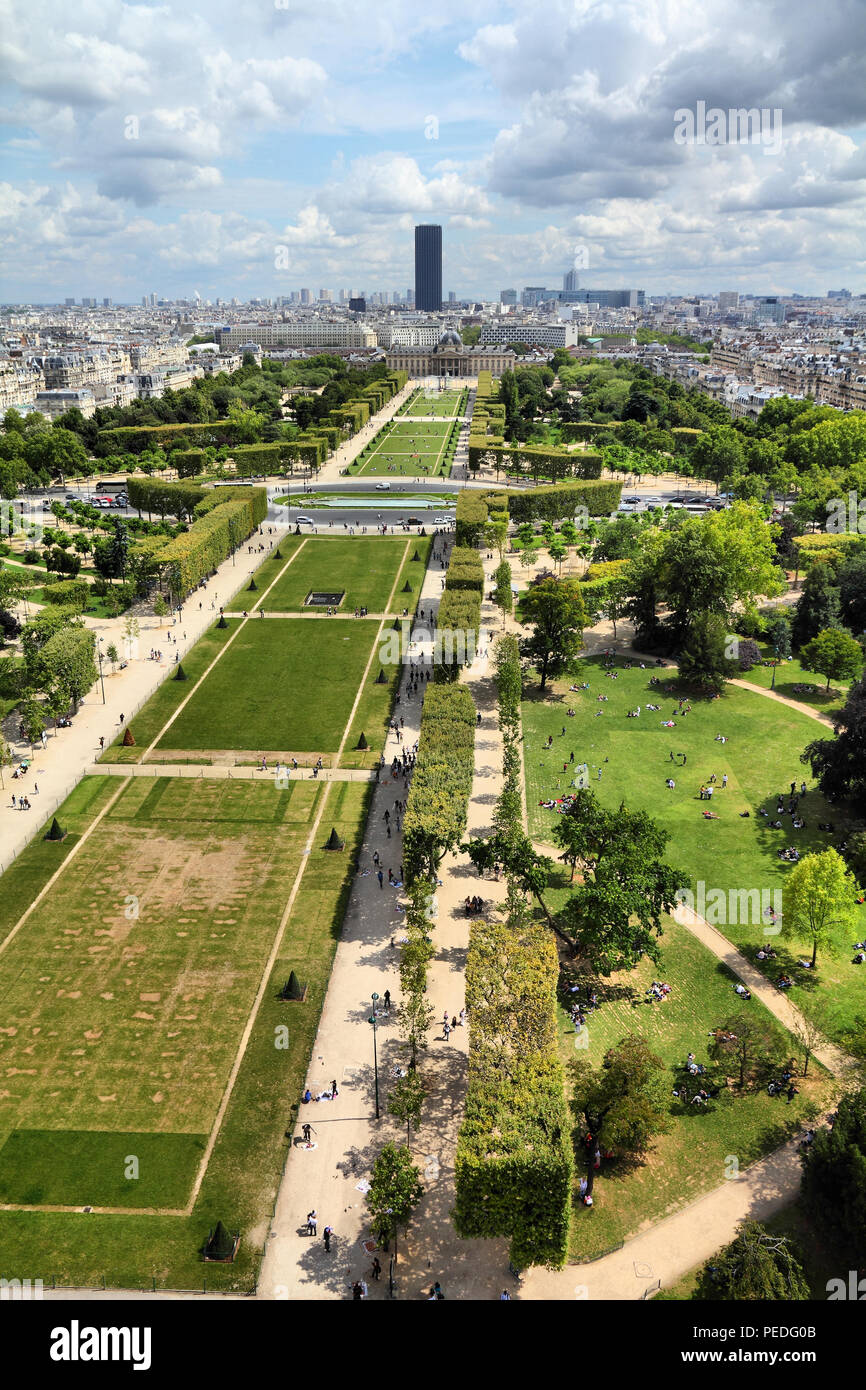 Paris, France - cityscape with Field of Mars gardens and Montparnasse ...
