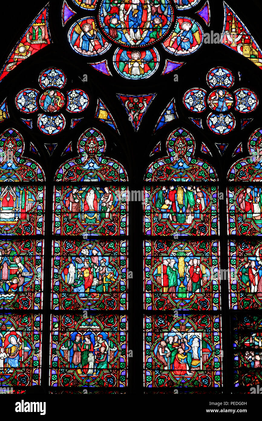 Paris, France - famous Notre Dame cathedral stained glass. UNESCO World ...