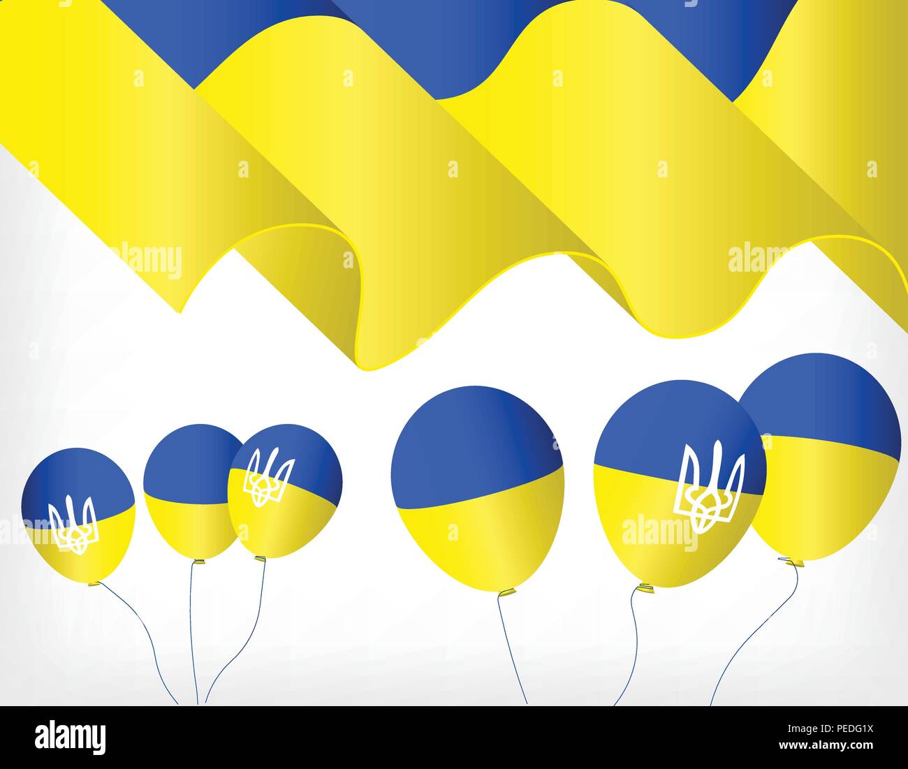Ukrainian waving flag, helium balls with symbols of the Ukrainian flag ...