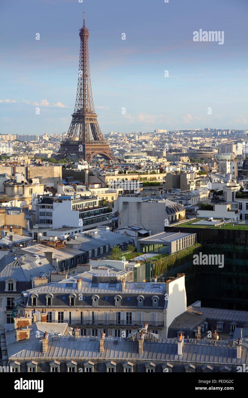 Paris, France - cityscape with Eiffel Tower in the light of sunset ...