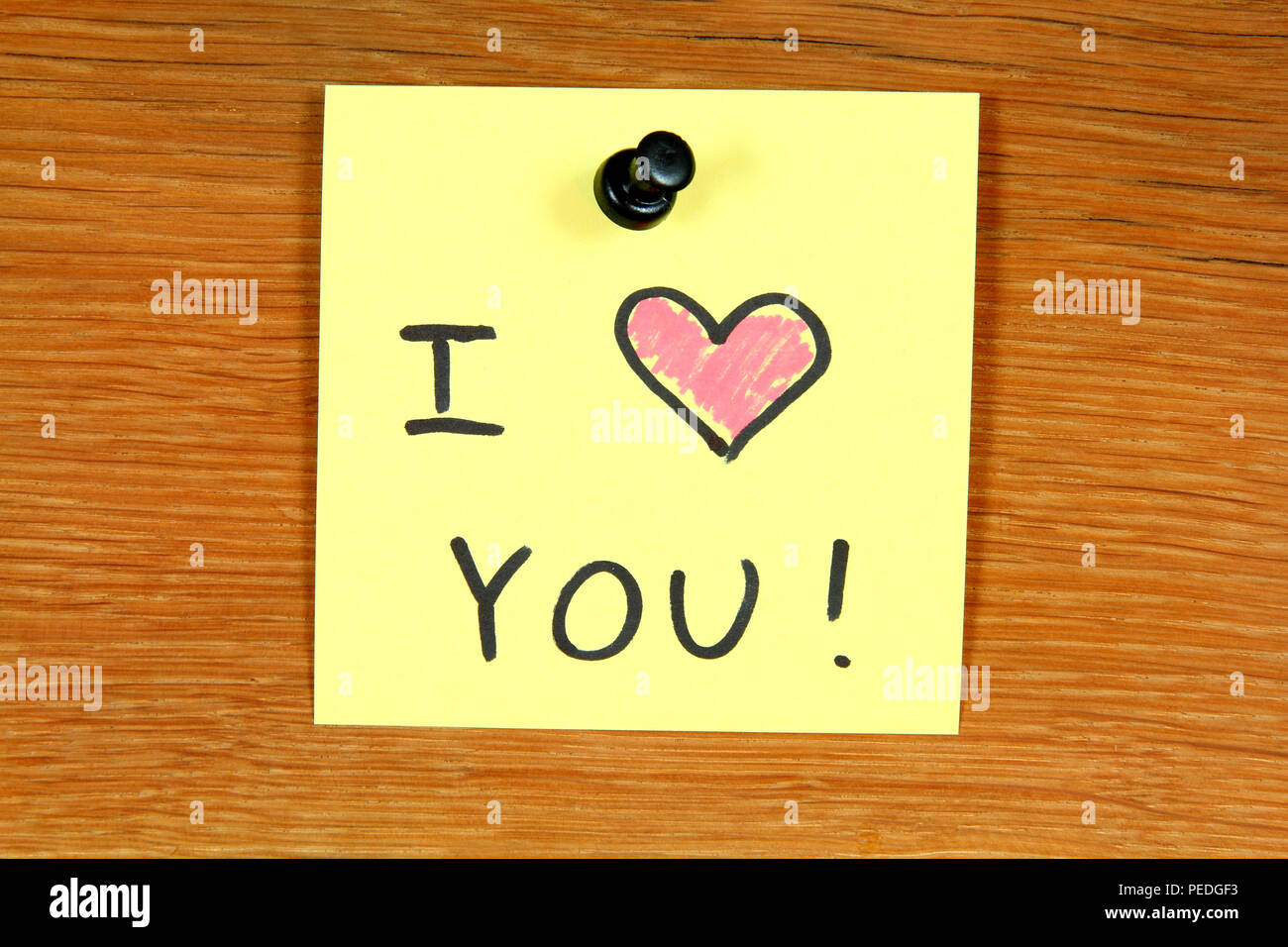Sticky note with love confession - I Love You. Bulletin board Stock ...