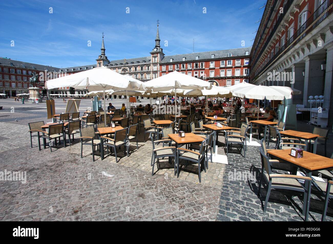 MADRID, SPAIN - SEPTEMBER 2, 2009: People visit the main square - Plaza ...
