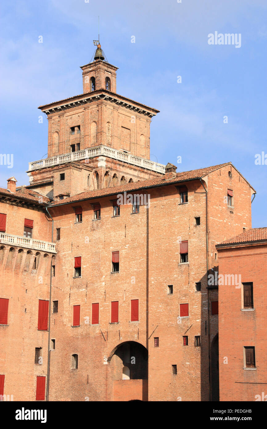 Medieval castle in Ferrara, Italy. Castello Estense. Brick architecture ...