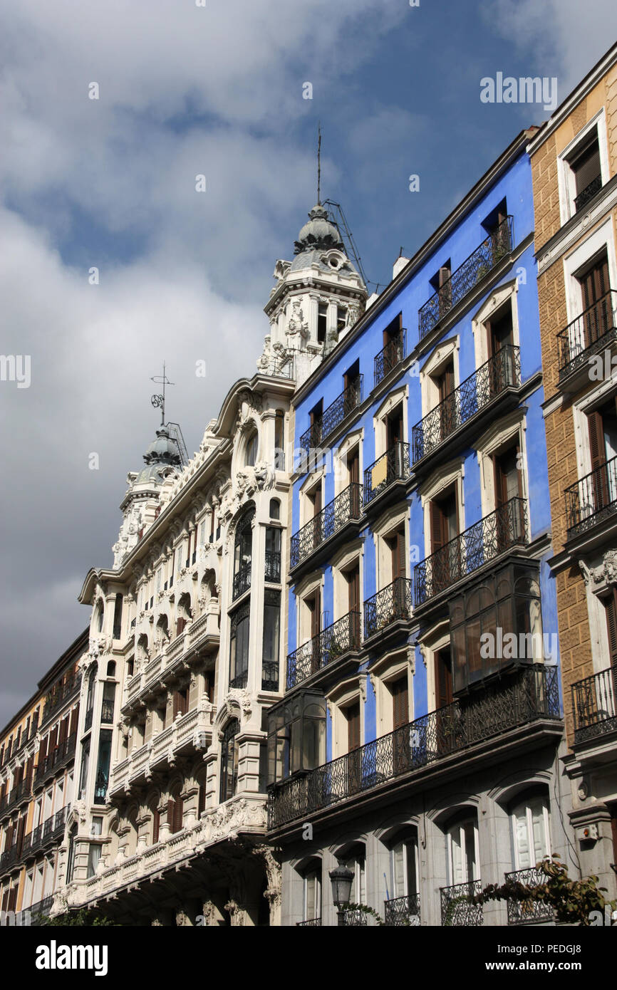 Mediterranean architecture in Spain. Old apartment buildings in Madrid ...