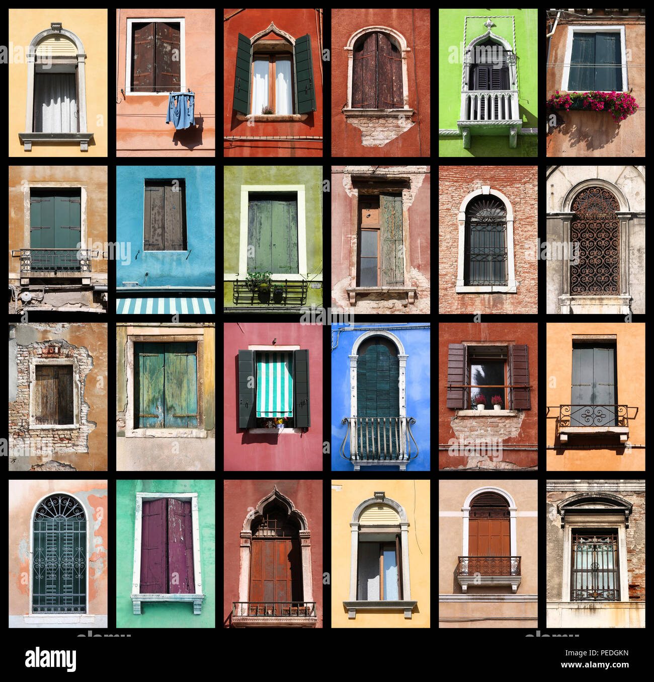 Windows of Venice, Italy. Colorful collage composition Stock Photo - Alamy