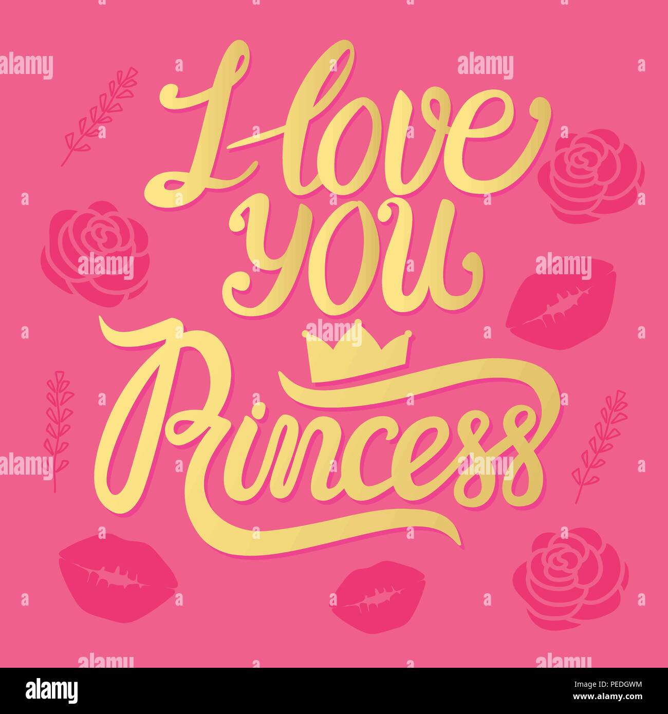 Vector Princess, I love you inscription gold sign on pink background ...