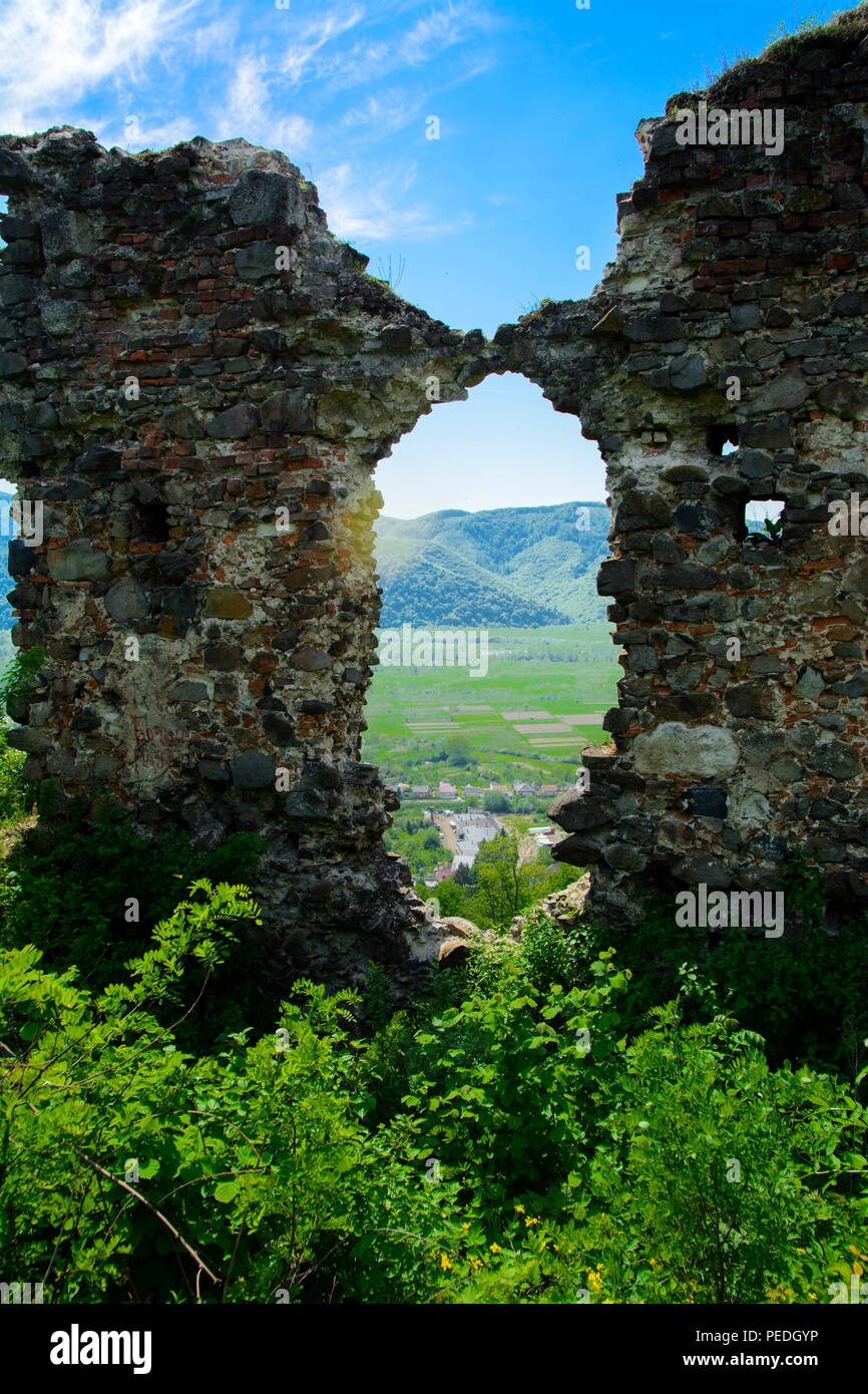 Ancient ruins of the castle of the town of Khust (Dracula Castle). a ...