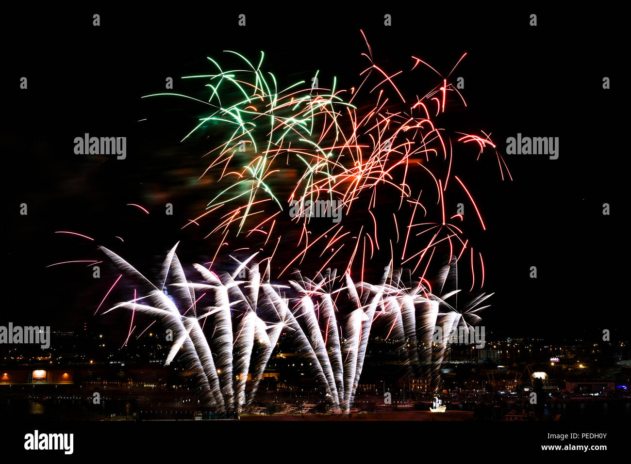 Fireworks In the night sky in Szczecin during the fireworks' holiday ...