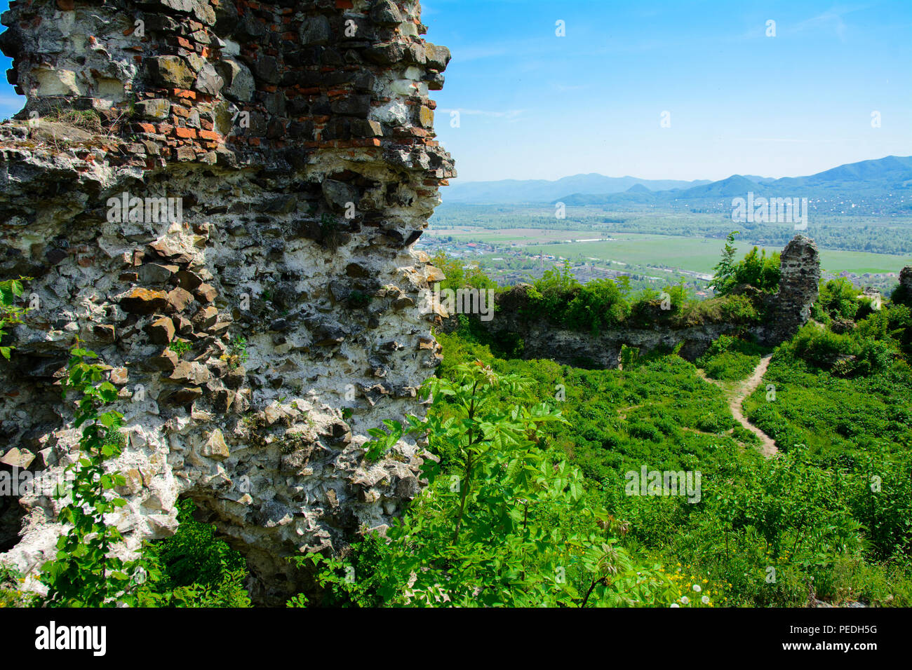 Ancient ruins of the castle of the town of Khust (Dracula Castle). a ...