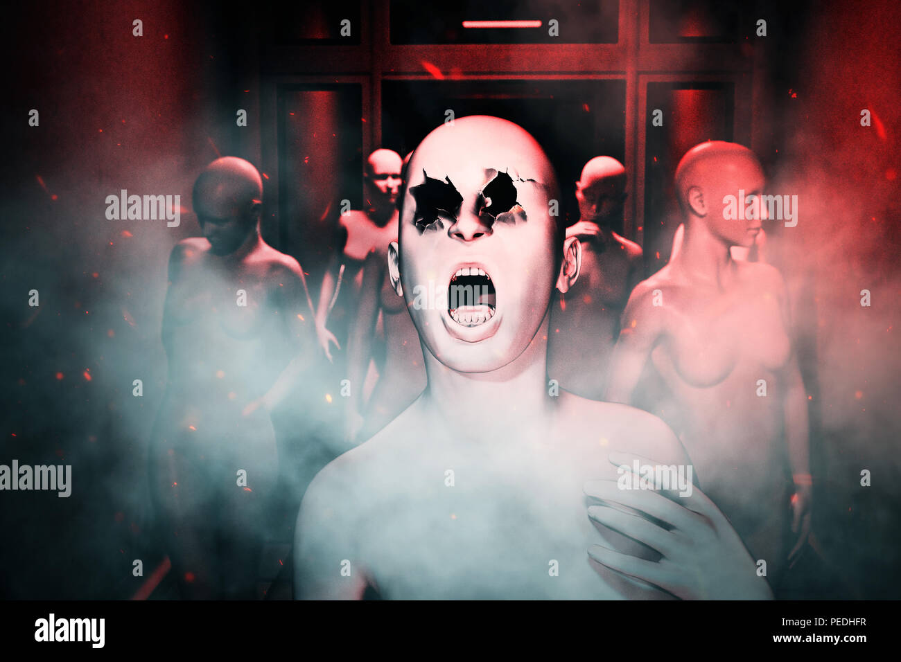 Horror mannequin,scary 3d illustration of mannequins in abandoned ...