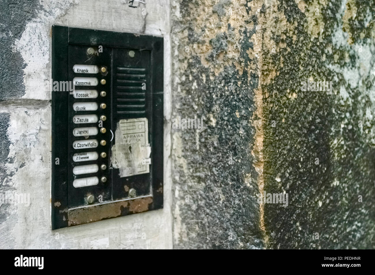 Door buzzer plate outside apartments in Krakow, Poland Stock Photo - Alamy