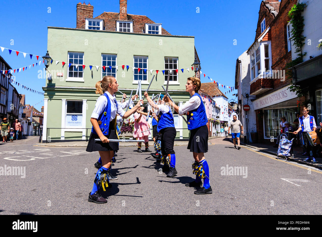Traditional English folk dancers, the Royal Liberty Morris dance side ...
