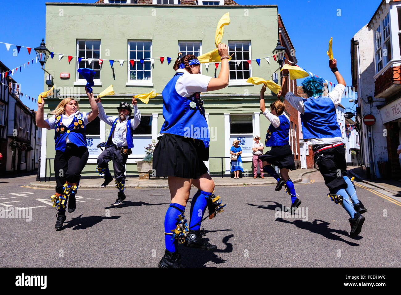 Traditional English folk dancers, the Royal Liberty Morris dance side ...