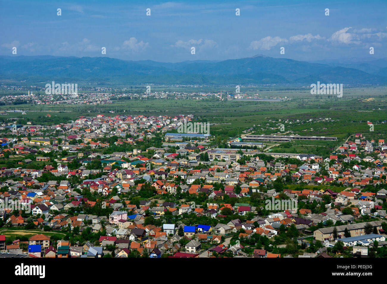 Colorful exalted view from a bird's eye view to houses in residential ...