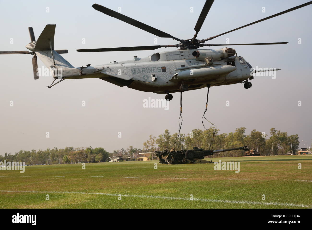 A U.S. Marine Corps CH-53E Super Stallion helicopter with Marine Heavy ...