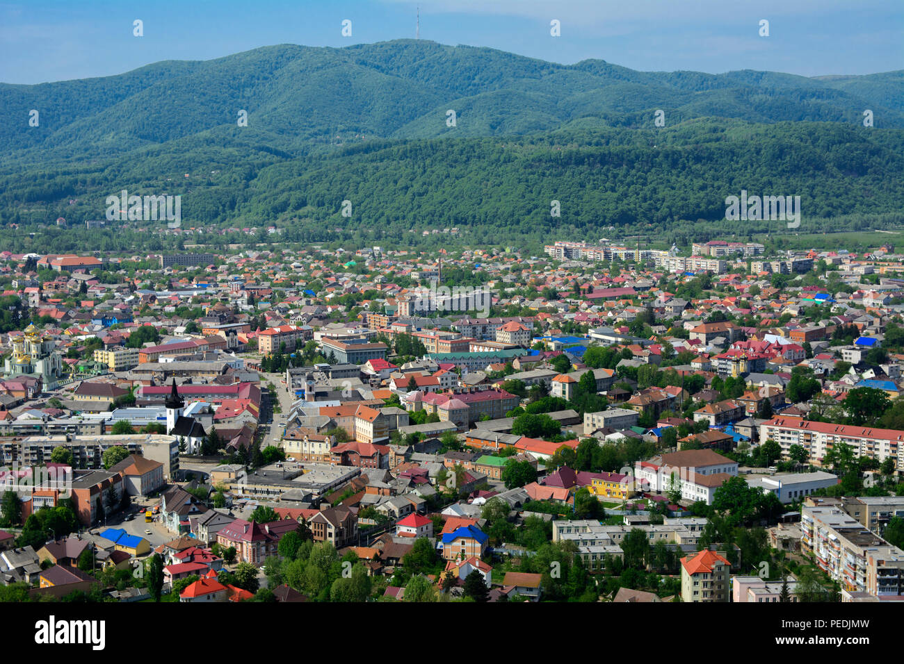 Colorful exalted view from a bird's eye view to houses in residential ...