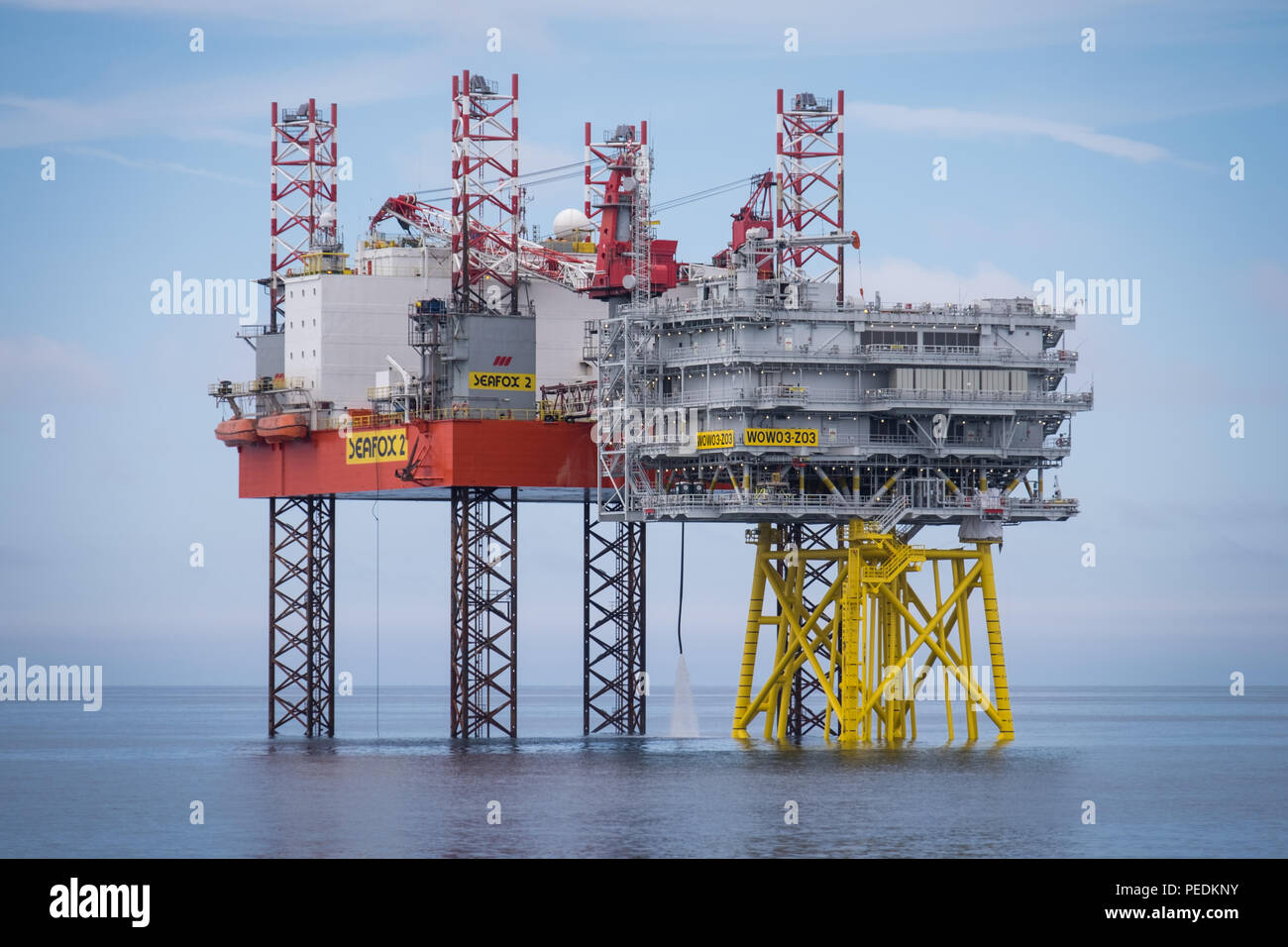 Seafox 2 Jacked up adjacent to Walney Extension Z03 substation during ...