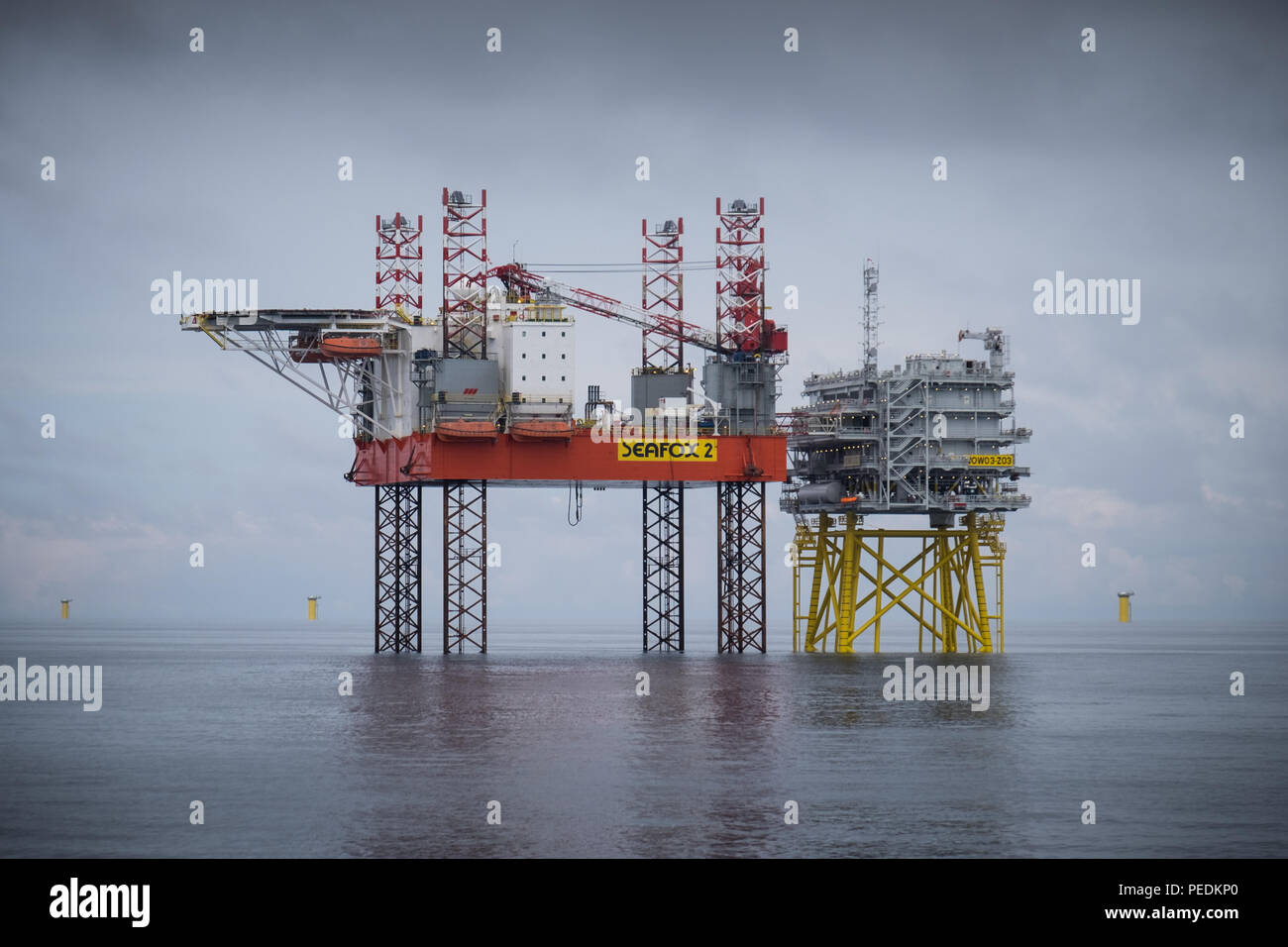 Seafox 2 Jacked up adjacent to Walney Extension Z03 substation during ...