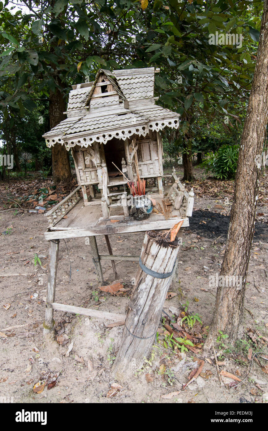 a spirit house at the cremation site of Pol Pot in the town of Choam ...