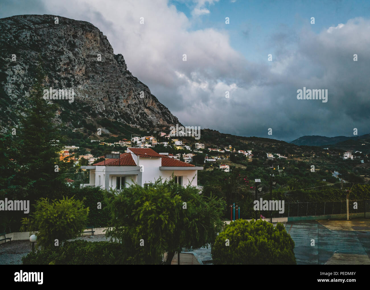 Spili Crete, Greece August 2018: Night view towards the village of ...